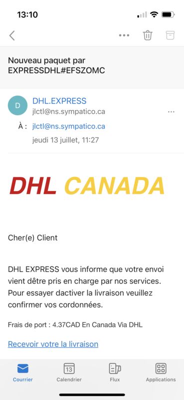Dhl.express | Jlctl@ns.sympatico.ca | DHL express | 1 signalement
